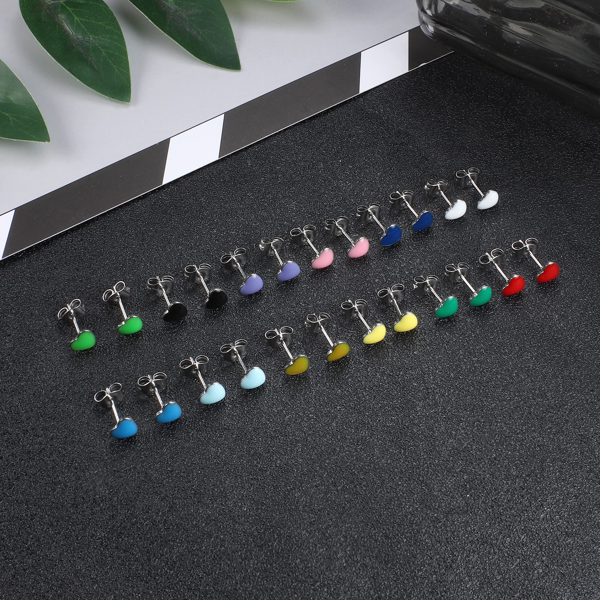 FASACCO Heart Stud Earrings Star Stud Earrings with Multiple Color Set Surgical Steel Earrings Heart
