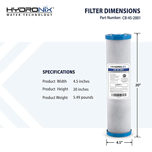 Hydronix CB-45-2001 Whole House, Commercial & Industrial NSF Coconut Carbon Block Water Filter, 4.5" x 20" - 1 Micron