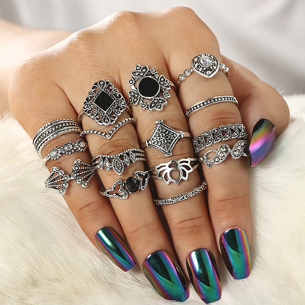 CSIYANJRY99 40PCS Vintage Knuckle Rings for Women Bohemian Stackable Snake-Shaped Rings Set with Hollow Engraved Flower Leaves