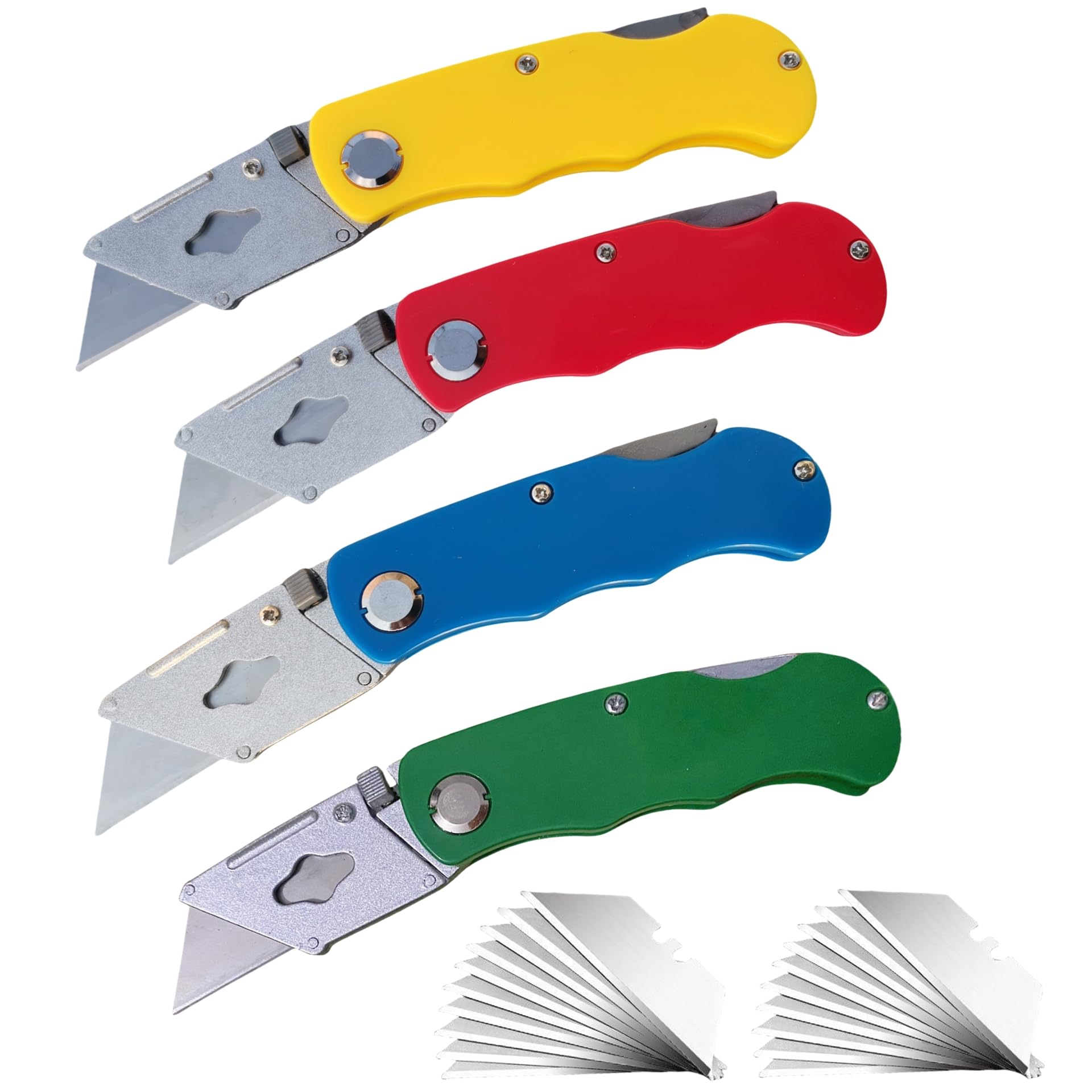 Knifsincisiv 4 Pack Folding Box Cutter Utility Knife Folding with Extra 20 Blades, Foldable Box Cutters for Cartons Boxes Cardboard Cutter, Razor Knife Utility Knives Box Opener Cutter for Light Duty