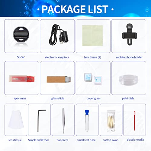 Monocular Microscope Camera Kids Adults - 40X-2000X Monocular Microscope for Kids Adults Students with Electric Eyepiece, Storage Bag, Metal Eyepiece, Slides (2022