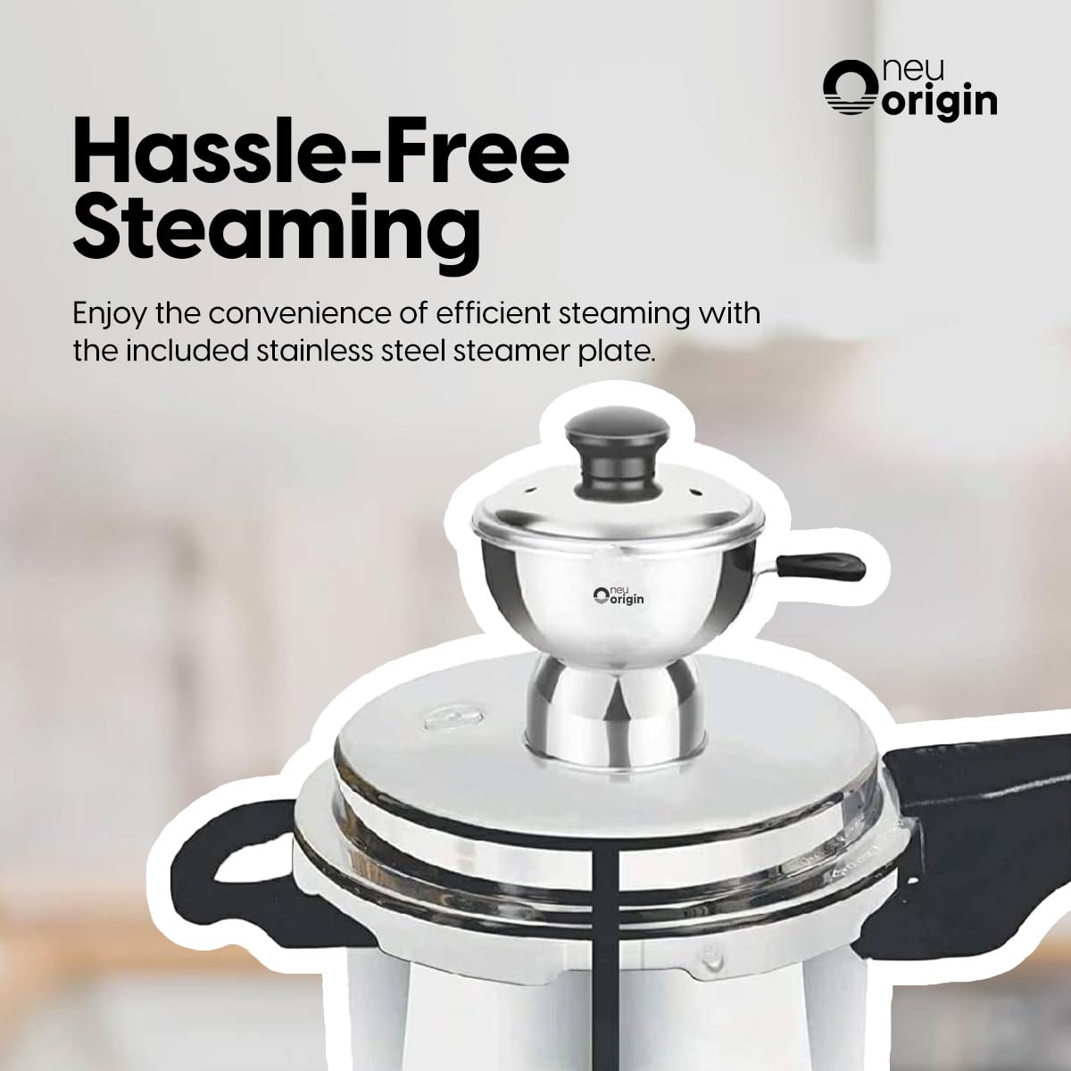 NeuOrigin Stainless Steel Chiratta Puttu Maker - Use with Pressure Cooker, Steamer and Puttu maker, 5.11 x 5.11 x 3.93 inches, Outer Lid Design with Handle, Made In India with Quality