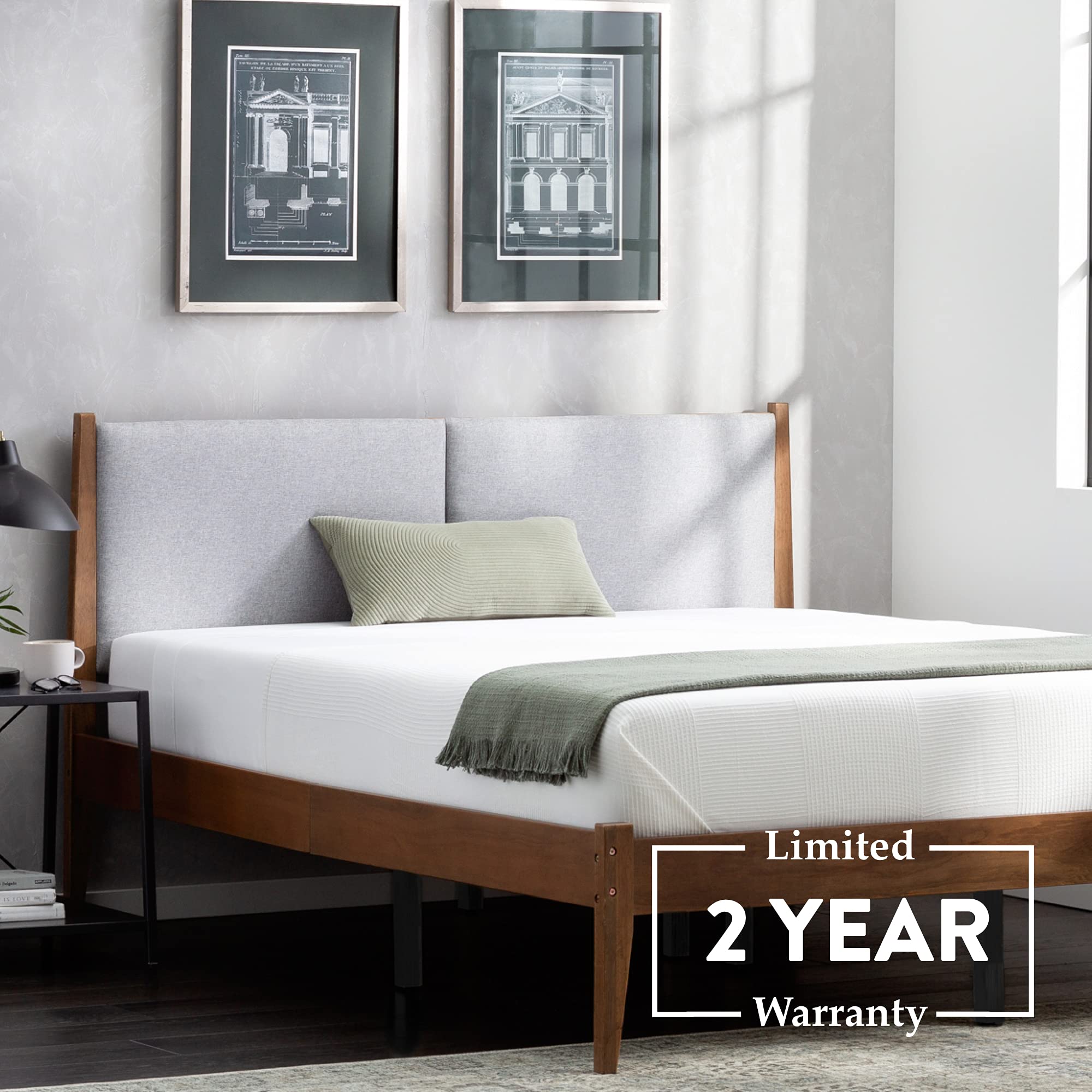 Edenbrook Crockett Wood and Upholstered Bed Frame-Box Spring Optional Platform, Full, Brown and Gray
