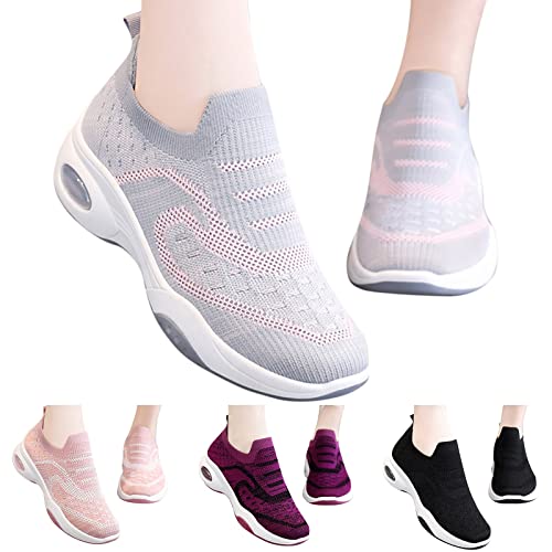 FASDNENDYS Fashion Autumn Women Sports Flat Bottom Non Slip Lightweight Fly Woven Mesh Breathable Solid Womens Comfortable Shoes 9w Pink