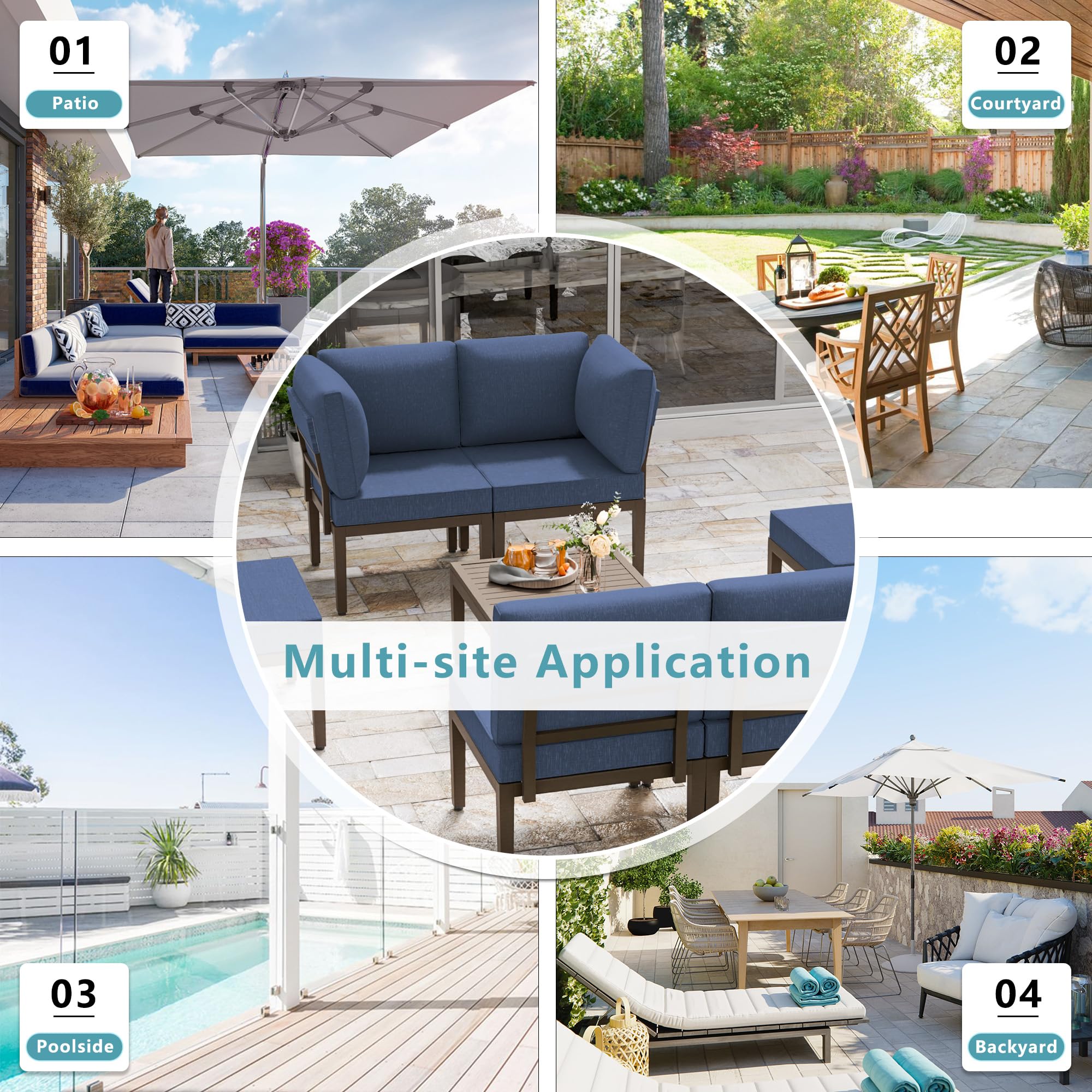 Knnbxa 14 Pieces Patio Furniture Set 12-Seat Metal Modular Outdoor Patio Conversation Sectional w/Thick Cushion and Coffee Table for Deck,Backyard,Lawn,Navy Blue