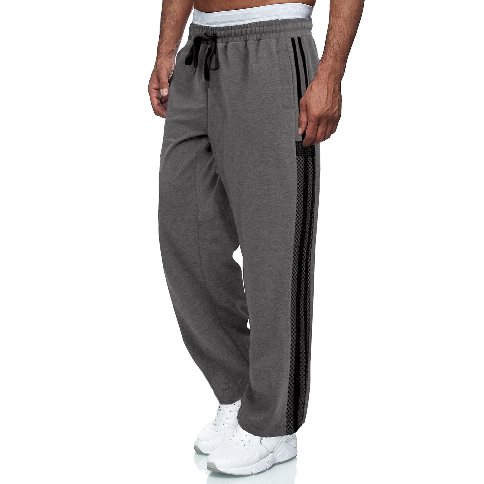 elselect Men's Jogger Sweatpants Open Bottom Athletic Yoga Pants Lightweight Workout Running Quick Dry Breathable Pants with Pockets Dark Grey 4XL