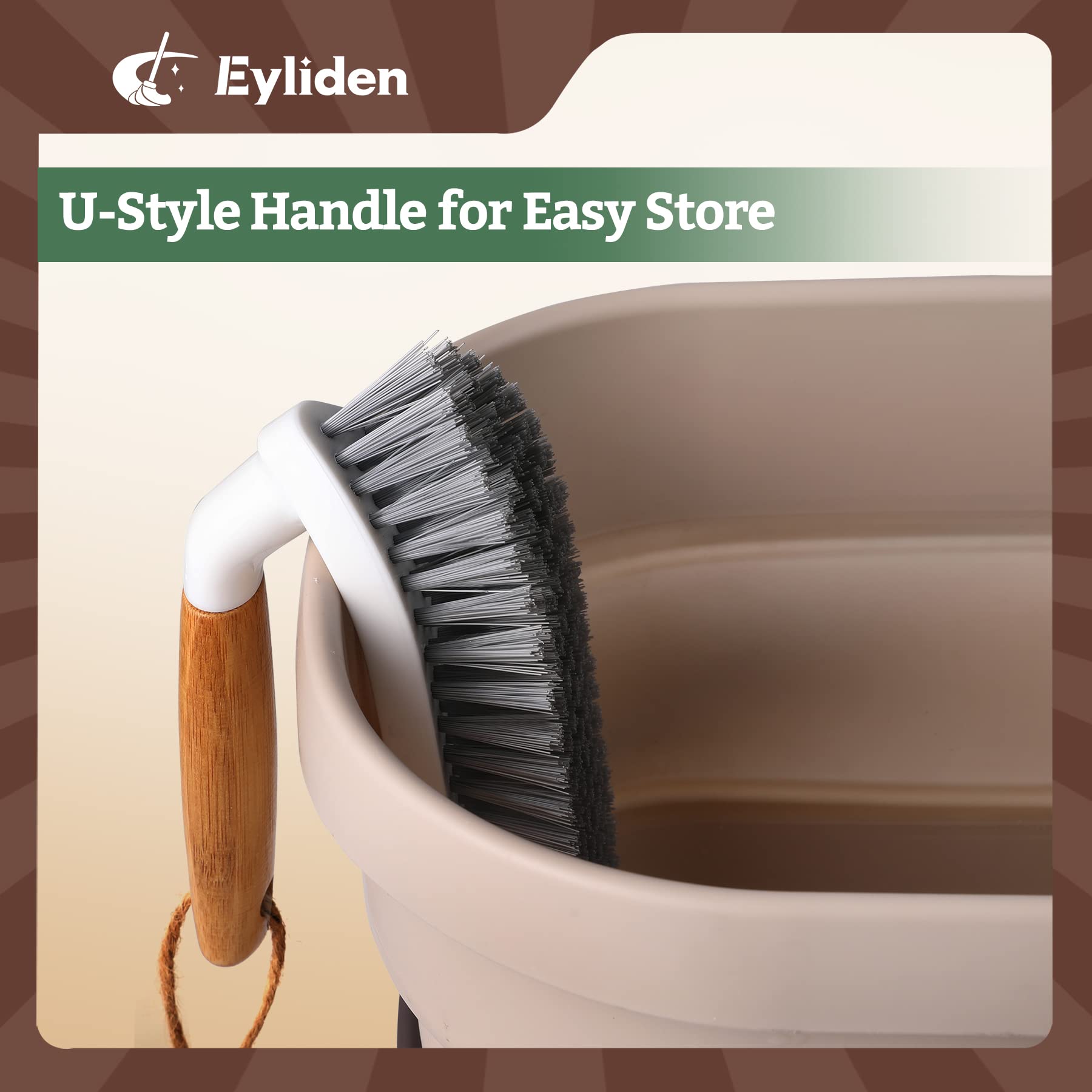 Eyliden Scrub Brush, 2 Pack Heavy-Duty Stiff Bristles Cleaning Brush, Natural Bamboo Handle, Multi Purpose Scrub Brushes for Bathroom Floor Tub Shower Kitchen Sink Carpet & Other Surface, Grey+White