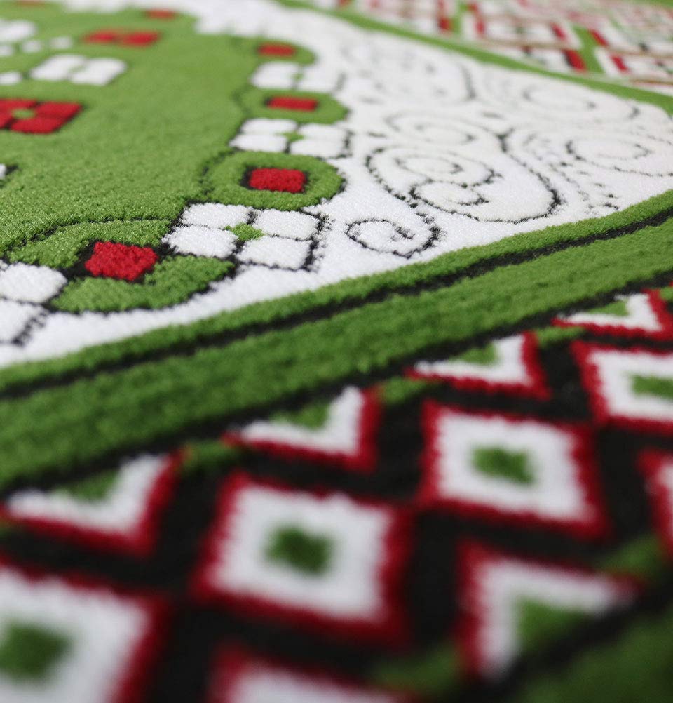 Modefa Turkish Prayer Rug | Wide 8 Multi Person Velvet Namaz Sajadah Janamaz | Family Group Mosque Carpet (Green)