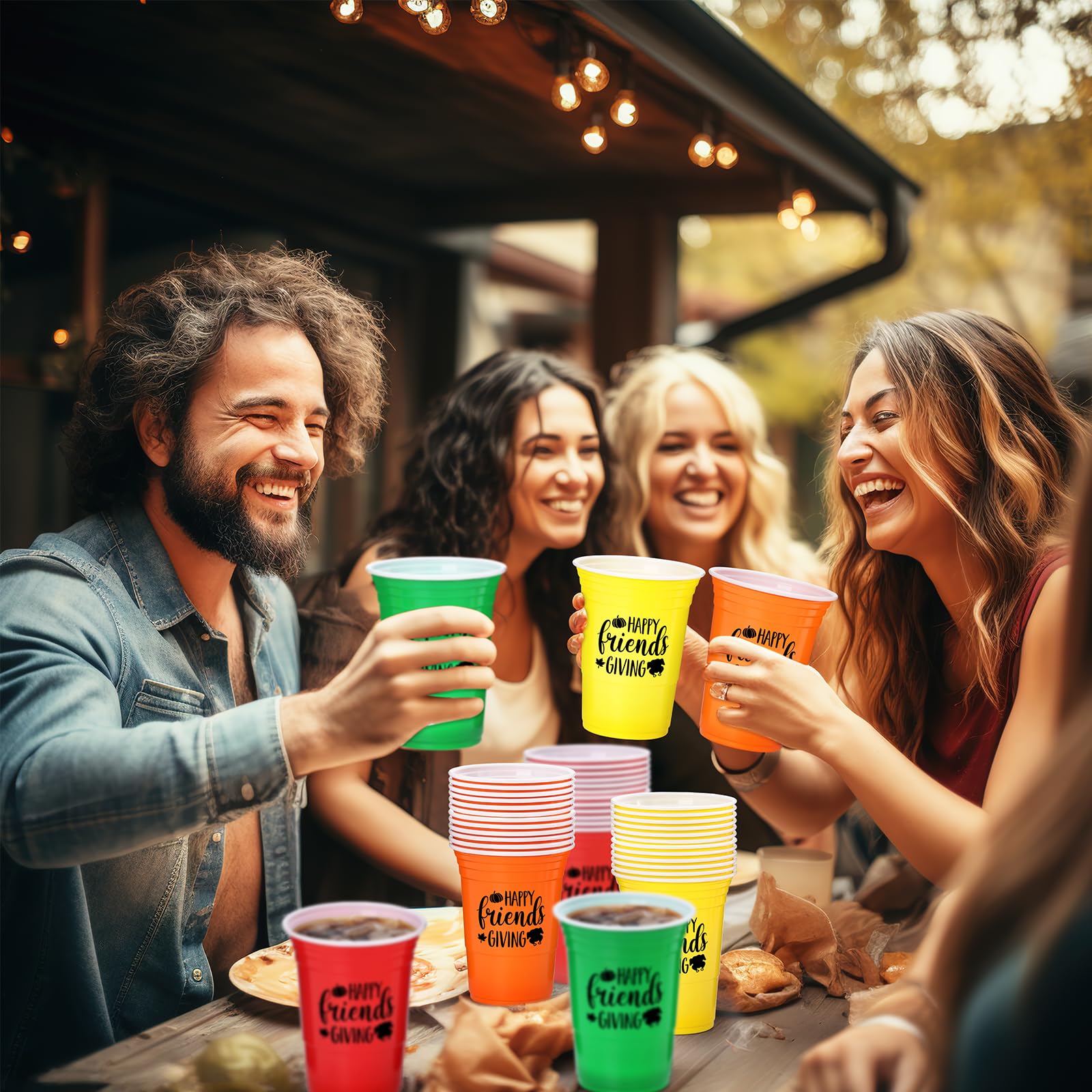 Nefelibata 48 Pack 15OZ Thanksgiving Party Plastic Cups Friendsgiving Disposable Tableware Friends Gathering Party Supplies Thanksgiving Dinner Wedding Birthday Favors Give Thanks Drinking Cups