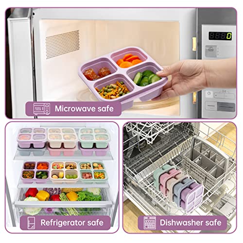 Luriseminger Bento Lunch Box,4 Compartment Snack Containers,Divided Snack Box,Meal Prep Lunch Containers FOR Kids/Toddle/Adults,Food Storage Containers for School, Work and Travel (Multicolor-5pack)