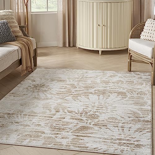 Inspire Me! Home Décor Iliana Modern Ivory Grey with Gold Accents 5'3" x 7'3" Area Rug, EasyCleaning, Non Shedding, Bed Room, Living Room, Dining Room, Kitchen (5x7)