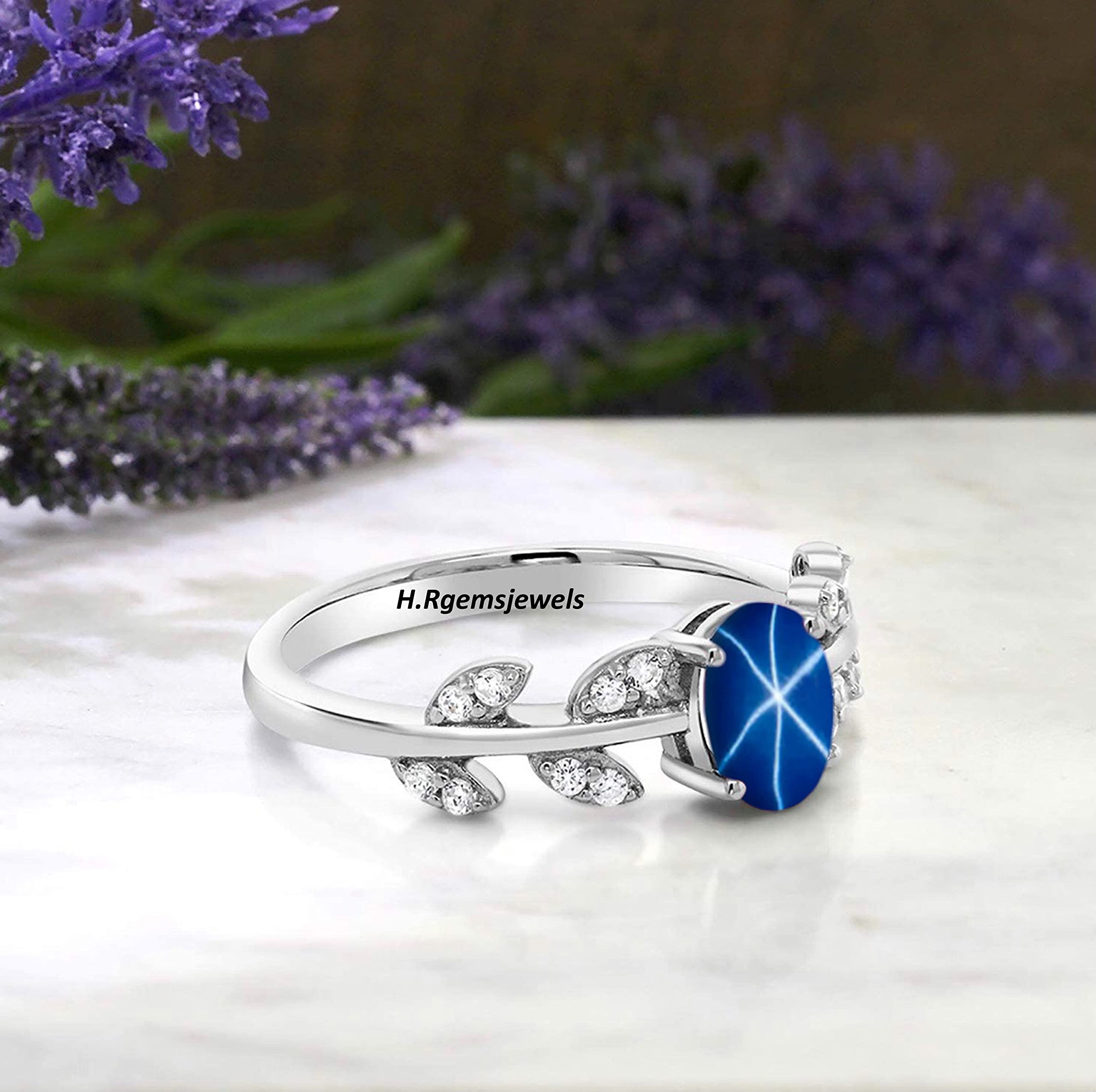 Designer Blue Star Sapphire Ring Wedding Ring Statement Ring Women Bridal Ring 925 Sterling Silver Ring Lab Created Lindy Star Ring Gift For Her (Sterling Silver, 7)