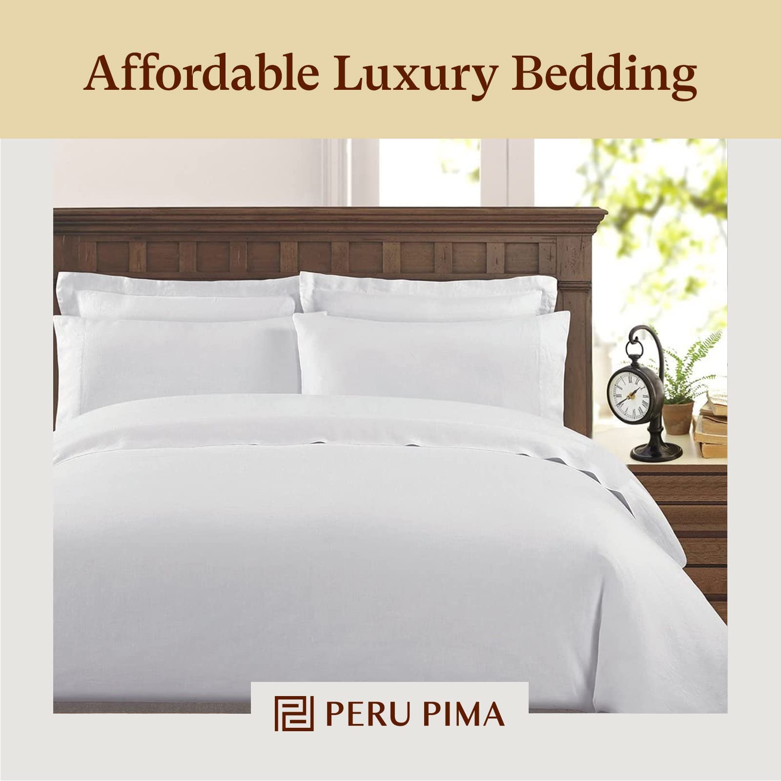 Peru Pima, Duvet Cover Set with 3 Pieces, 285 Thread Count Percale, 100% Peruvian Pima Cotton, Full/Queen Size, White Solid Color