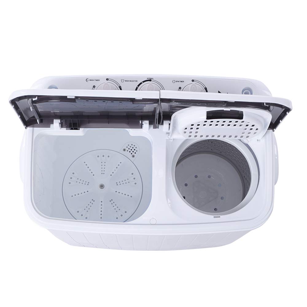 Portable Mini Compact Twin Tub Washing Machine,Portable Washing Machine,with Built-in Drain Pump Semi-automatic Cover Washing Machine (Grey&White, 14.3lbs)