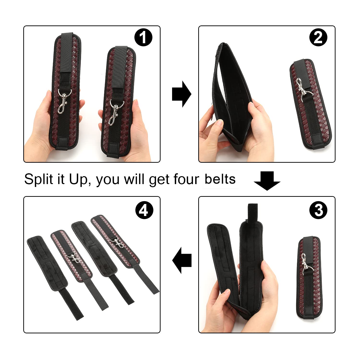 EXREIZST 2 Silver Spreader Bar Set Kit with 4 Premium Soft Red Leather Straps Adjustable Expandable Sports Exercise Fitness Training Kit
