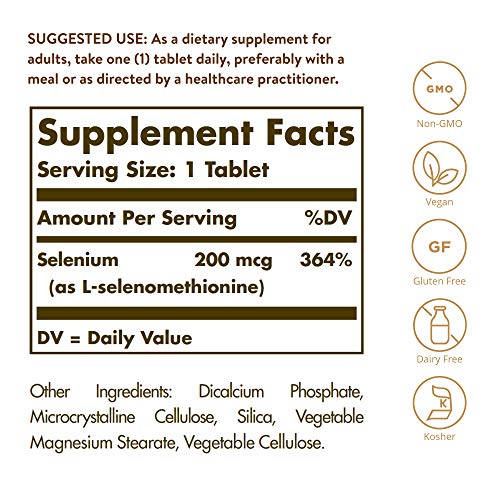 Solgar Yeast-Free Selenium 200 mcg, 100 Tablets - Supports Antioxidant & Immune System Health - Non-GMO, Vegan, Gluten Free, Dairy Free, Kosher - 100 Servings