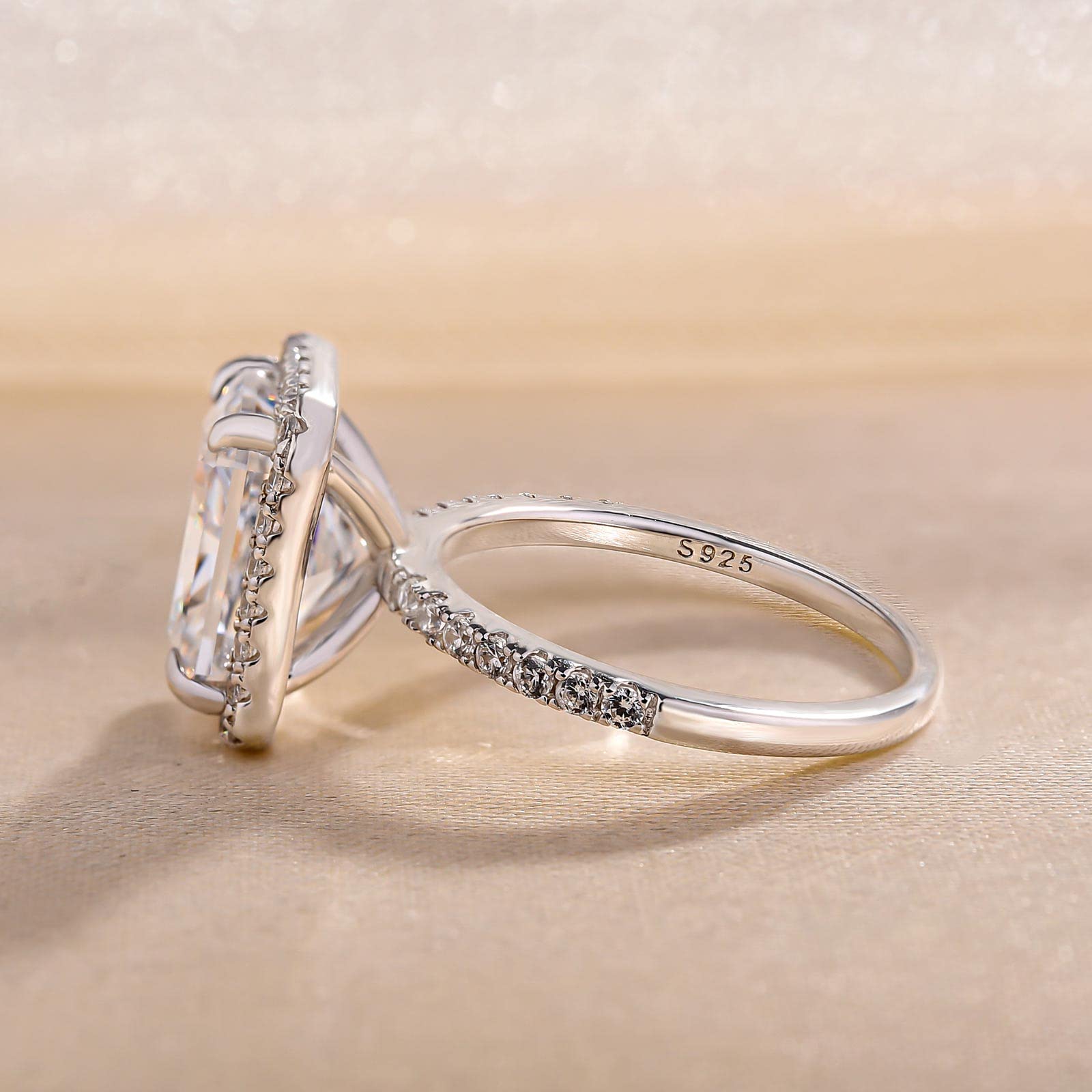 Effinny 3.0 Carat Radiant Cut Engagement Ring Simulated Diamond Ring 925 Sterling Silver 18K White Gold Plated Promise Ring Gift for Wedding Anniversary