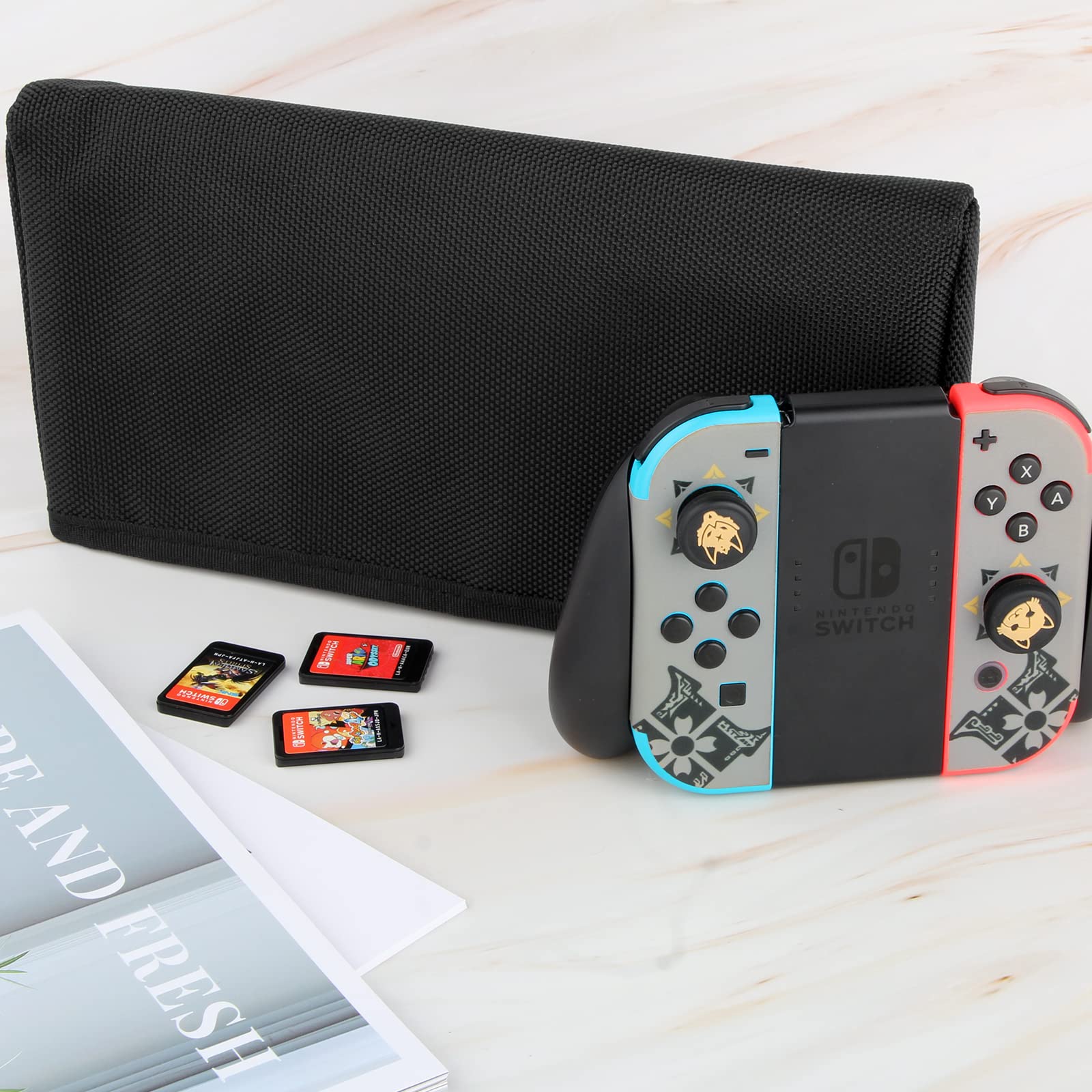 Desing Wish Dust Cover for Nintendo Switch, Oxford Nylon Protective Dust Guard Anti Scratch Water Resistant Cover Sleeve for Nintendo Switch & Switch OLED Charging Dock (Black Oxford)