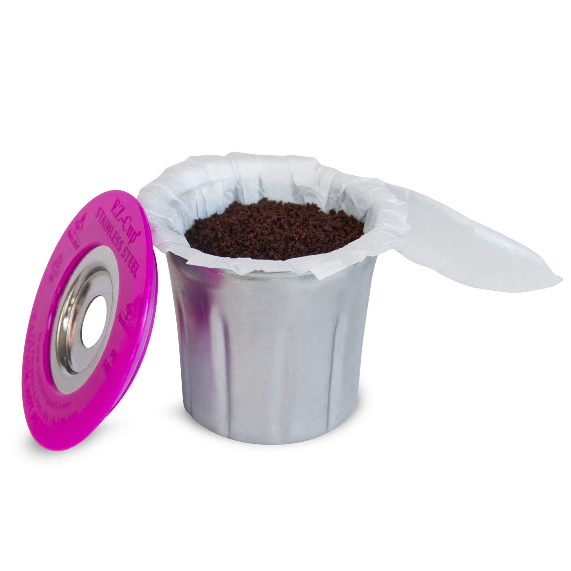 EZ-Cup Stainless Steel Reusable K Cup Coffee Pod for Keurig + 25 Disposable Paper Filters - Refillable Capsule Compatible with Keurig 1.0 2.0 K-Slim K-Mini Plus K-Duo K-Series & Other Select Models