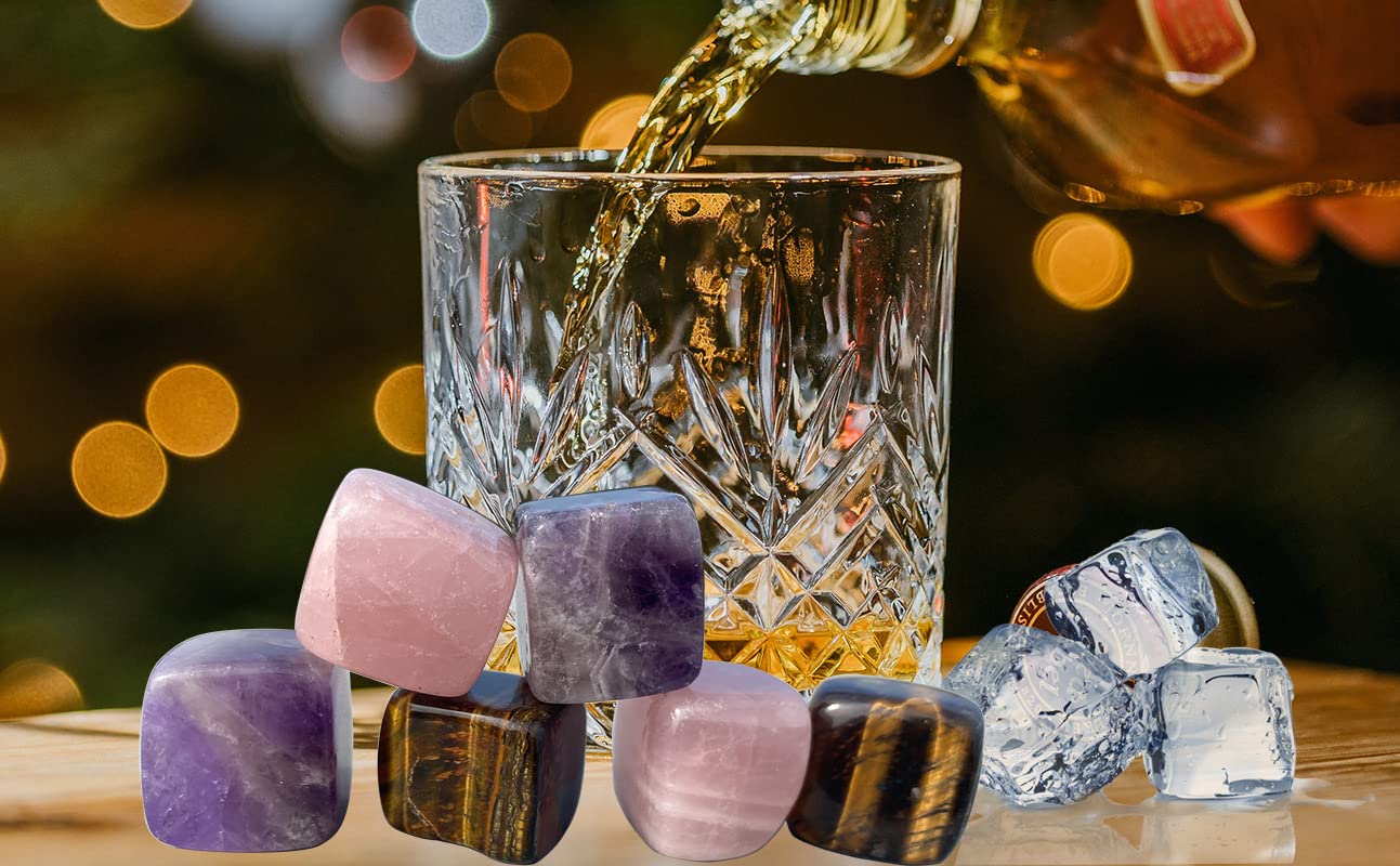 FZBHRO Rose Quartz Whiskey Stones Chilling Crystal Ice Cubes for Drinks Whiskey Rocks 0.7-0.8" Wine Cubes Gifts for Women Set of 6