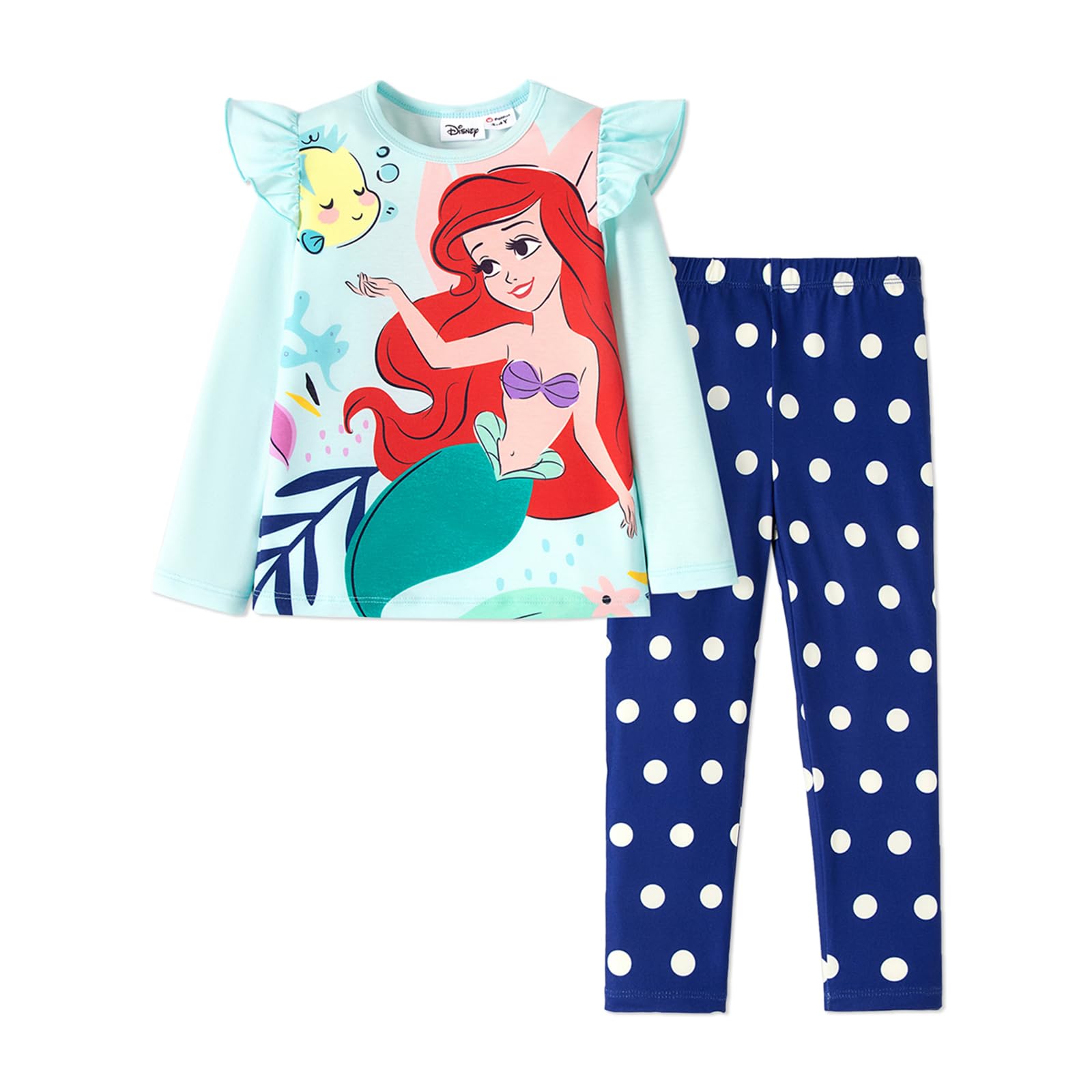 Disney Princess 2PCS Toddler Girls Outfits Ruffled Sleeves Sweatshirt and Leggings Outfit Set Deep Blue 5-6 Years