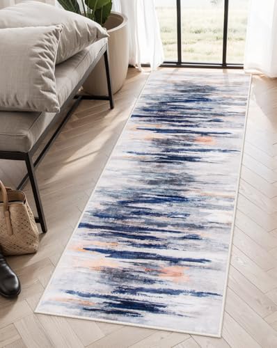 Lahome Abstract Kitchen Runner, 2X6 Soft Washable Runner Rug for Entryway Indoor Stain Resistant Laundry Room Runner, Modern Hallway Runner Rug Non-Slip Carpet Runner for Bedroom(2x6ft,Blue/Multi)