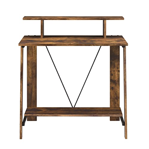 Moon Story Acme 32'' Small Desks for Small Spaces Corner Computer Desk for Bedrooms Writing Desk with Top and Bottom Shelves for Study Home Office(Oak)