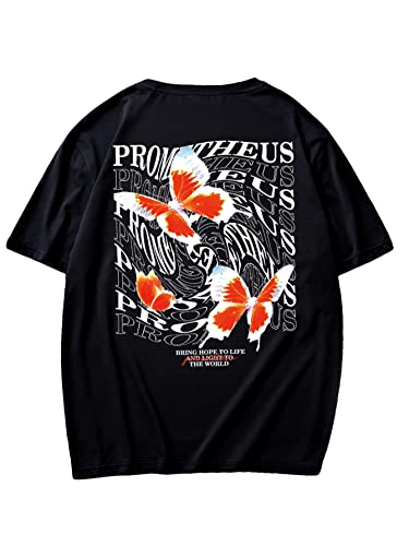 SOLY HUX Men's Letter Print Mock Neck Short Sleeve Tee T Shirts Casual Summer Tops Black L