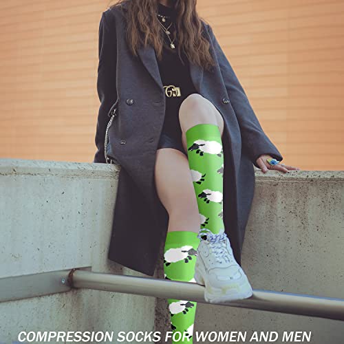 CTHH 7 Pairs Compression Socks for Women & Men Circulation Support Knee High Socks (06 Yellow/Green/Blue/Heart, Small-Medium)