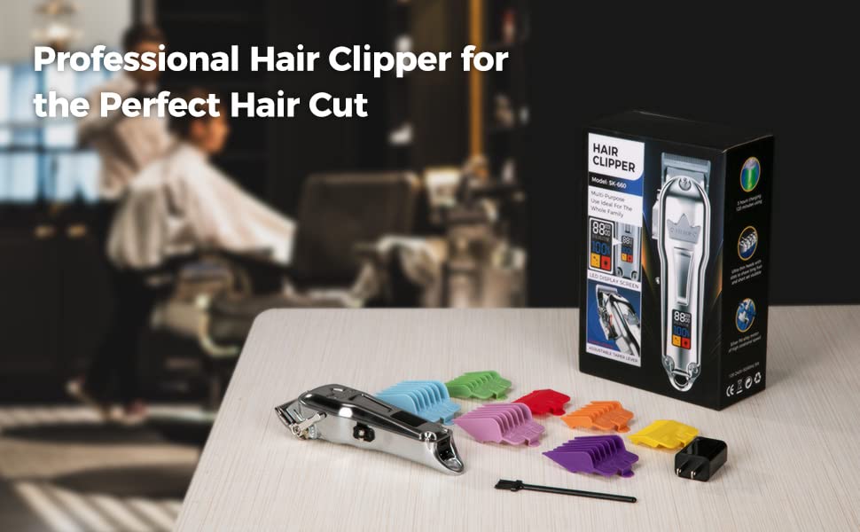 Hair Clippers for Men Professional Full Metal Cordless Hair Trimmer,Beard/Hair Cutting Grooming Kit USB Rechargeable,LED Display with Guide Combs Brush