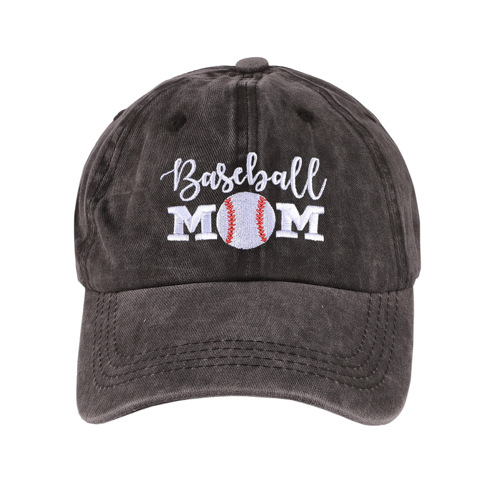 Embroidered Baseball Mom Baseball Cap Women Ponytail Vintage Distressed Low Profile Dad Hat Adjustable One Size Black