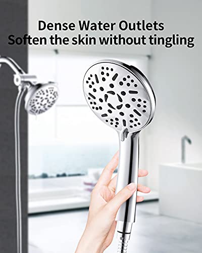 Ezelia High Pressure Shower Head Combo, 9 Settings Handheld Shower Head & Rainfall Showerhead, Premium 2-in-1 Dual Shower System with smooth 3-Way Water Diverter, Bathtub Systems,1.75GPM