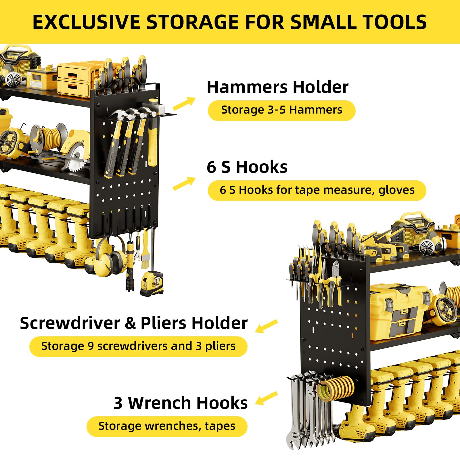 OPENICE Power Tool Organizer, Wall Mount Power Tool Rack with 9 Cordless Drill Holder, 3 Layers Metal Power Tool Organizer - 32 Inches, Black