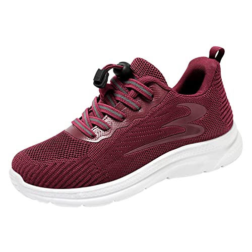 FASDNENDYS Fashion Summer and Autumn Women Shoes Fly Woven Mesh Breathable Comfortable Lightweight Collapsible Flats Red