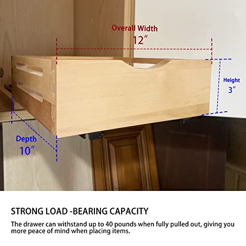 LuxursKingQYW Fully Assembled Drawer Wood Pull Out Tray Drawer Box Kitchen Cabinet Organizer, Cabinet Slide Out Shelve, Wooden Pull-Out Shelf(12" W×10" D×3" H)
