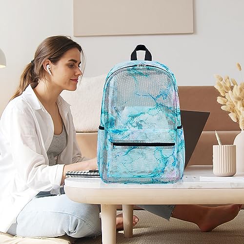 LEDAOU Mesh Backpack for Kids Girls Semi-Transparent Mesh School Backpack Bookbag Lightweight Casual Daypacks for Beach Gym(Marble Purple Blue Green)