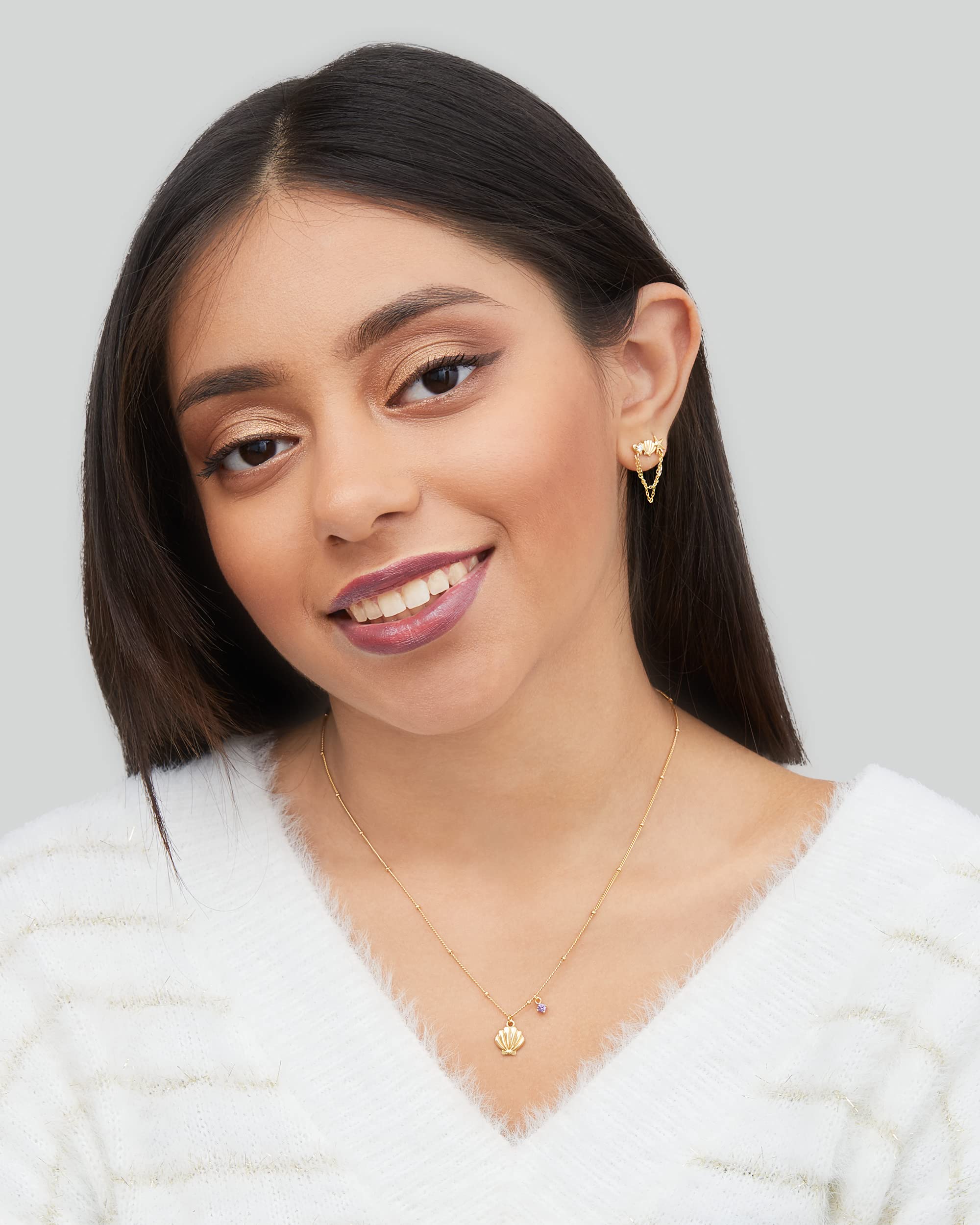 Disney Little Mermaid Jewelry, Seashell Dangle Chain Earrings, Flash Plated Sterling Silver