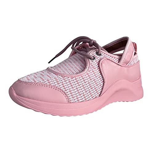 FASDNENDYS Ladies Fashion Color Blocking Mesh Leather Patch Lace Up Thick Soled Casual Sports Shoes Pool Socks Men Pink