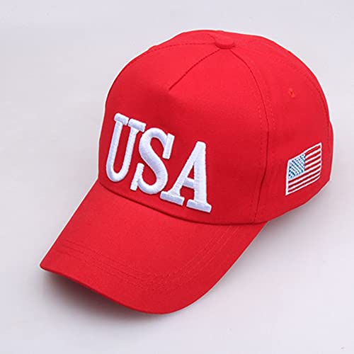 EIKOU RED USA Baseball Cap Polo Style Embroidered Dad Hat Adjustable American Flag for Men and Women（Come with The Flag Necklace）