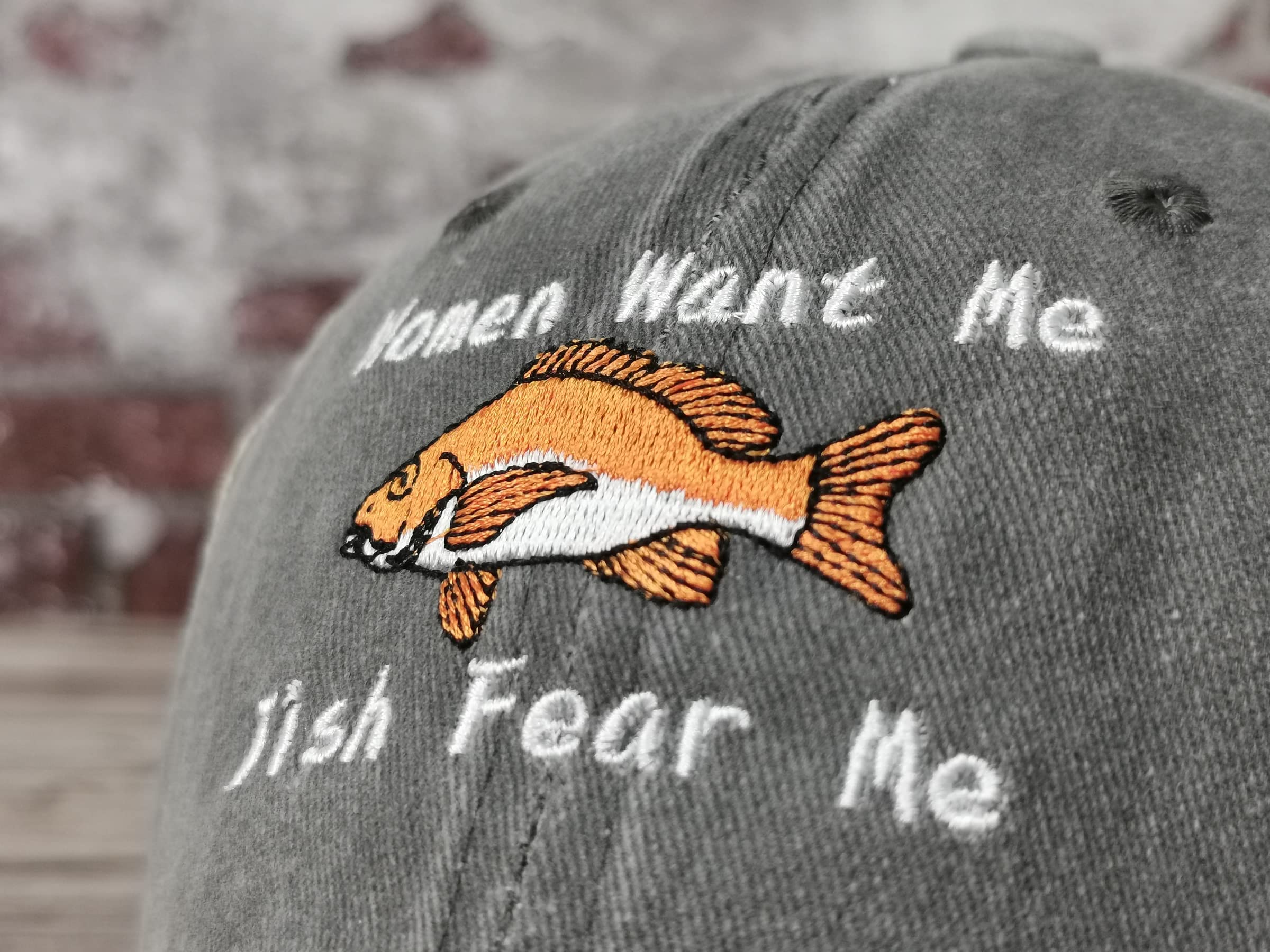 Embroidered Women Want Me Fish Fear Me Trucker Hat for Men, Grey Mesh Embroidery Baseball Cap, Outdoor Adjustable Cotton Snapback Dad Hat