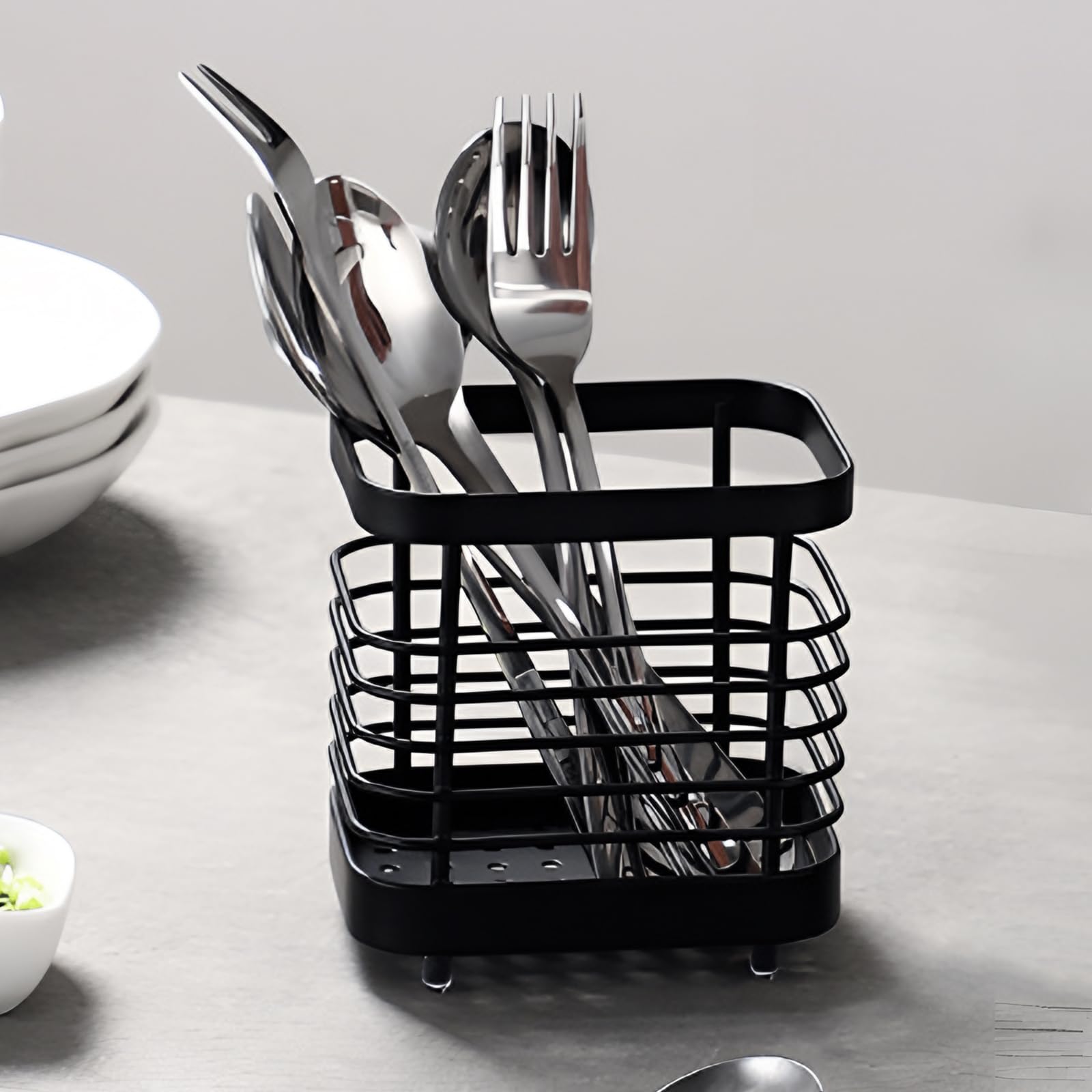 LAIPART Stainless Steel Sink Utensil Holder Countertop,Kitchen Countertop Organizer Rack,Multi-Functional Storage Rack for Kitchen Storage Forks, Knives, Spoons(Black)