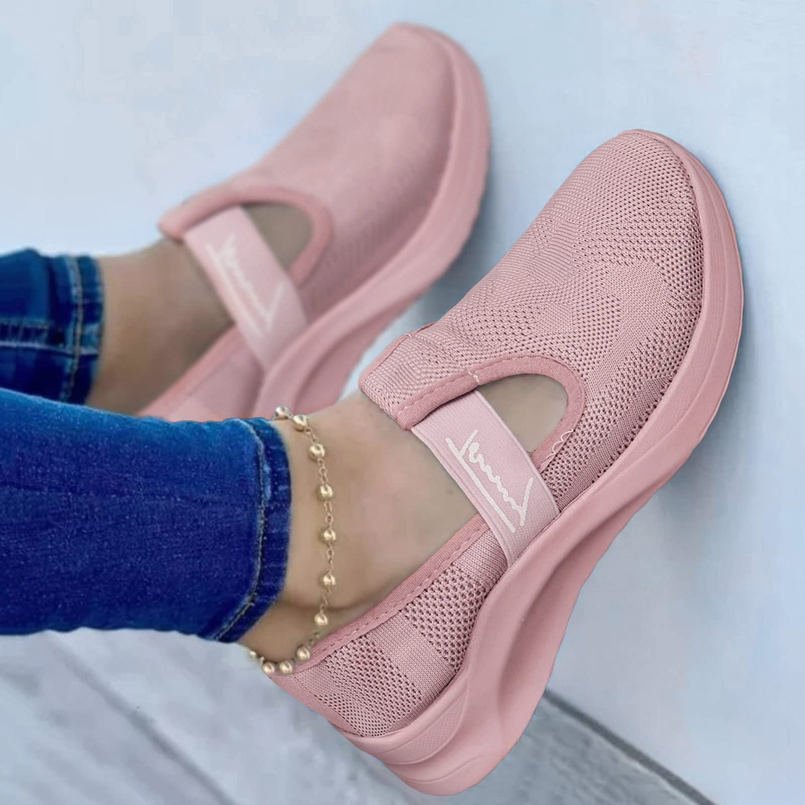 FASDNENDYS Ladies Fashion Solid Color Light Mouth Hollow Mesh Platform Casual Comfortable Water Shoes for Women Pink