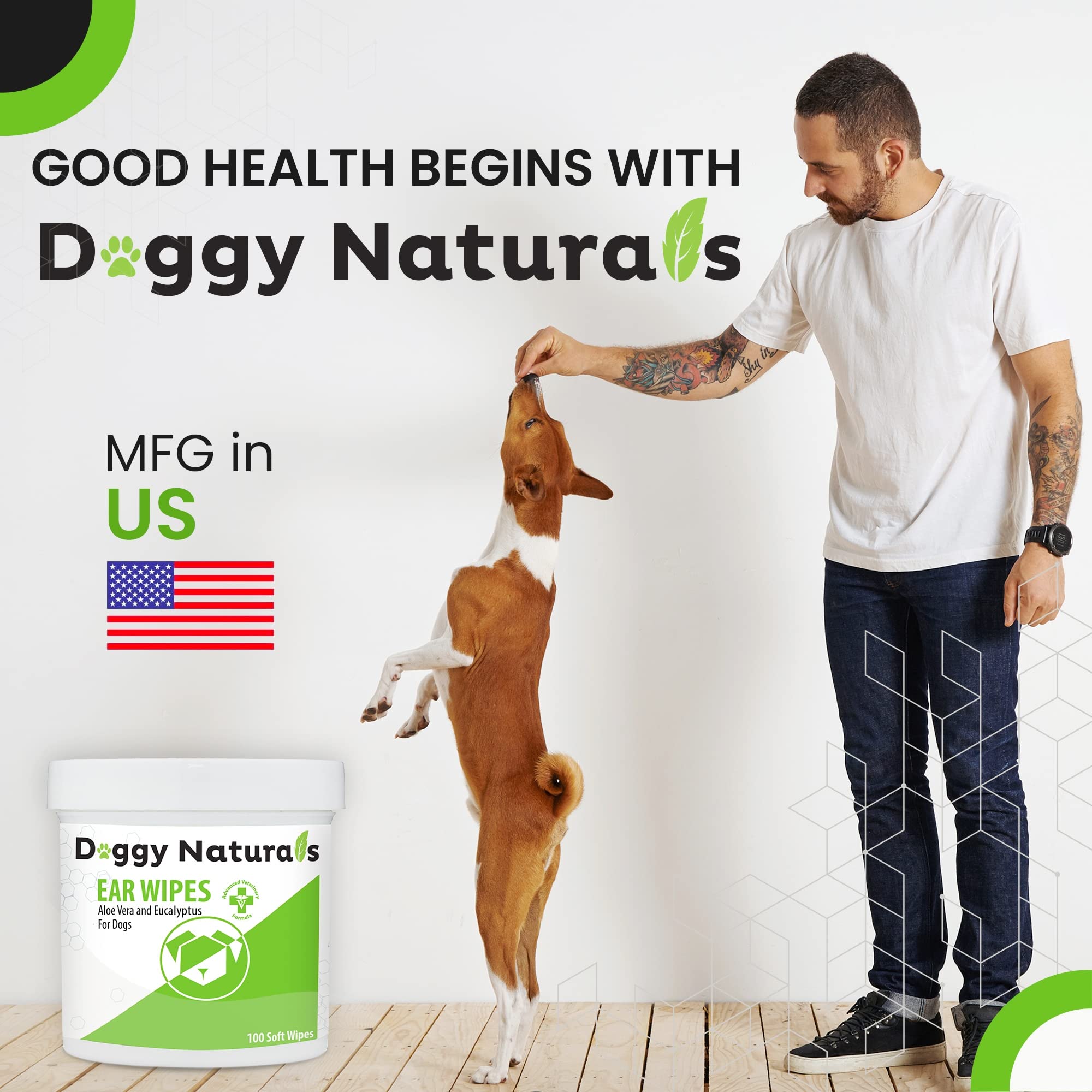 Pet Health Pharma Dog Ear Cleaner Wipes with Aloe and Eucalyptus (100 Count) - Otic Cleanser for Dogs (Made in U.S.A) (100ct Wipes with Aloe & Eucalyptus)