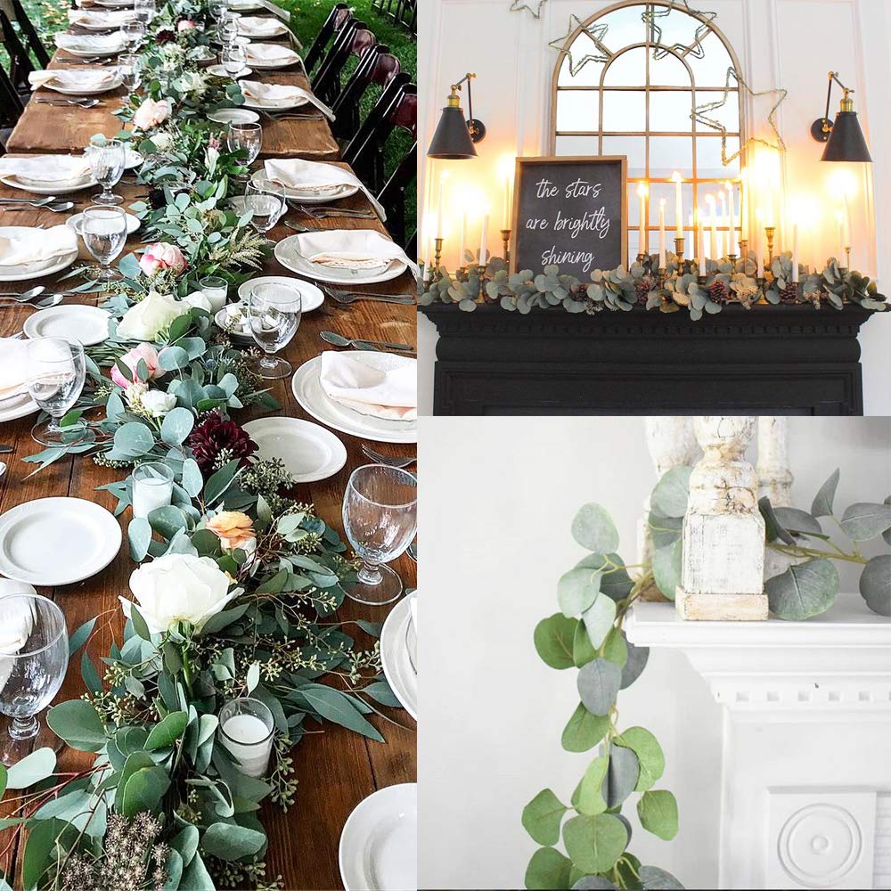 DearHouse Artificial Eucalyptus Garland Faux Silk Eucalyptus Leaves Vines Handmade Garland Greenery Wedding Backdrop Arch Wall Decor