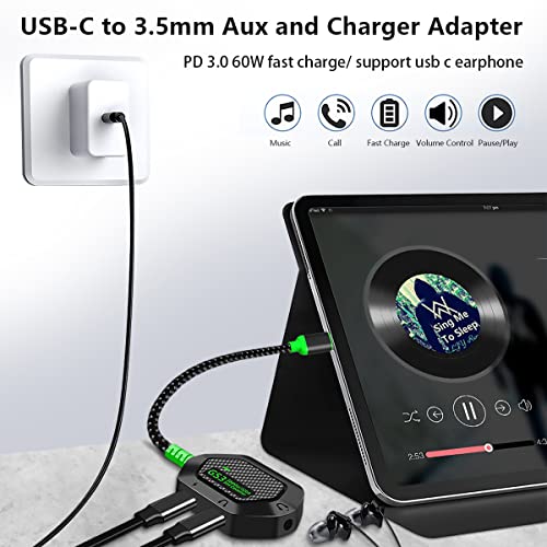 USB C to 3.5mm Headphone and Charger Adapter, 3 in 1 USB C to 3.5mm&USB C Female Audio Adapter&60W Fast Charging Dongle Compatible with Galaxy S23/S23 Ultra/S22/S21FE/S21 Ultra/A53, Pixel 7Pro/6Pro/5