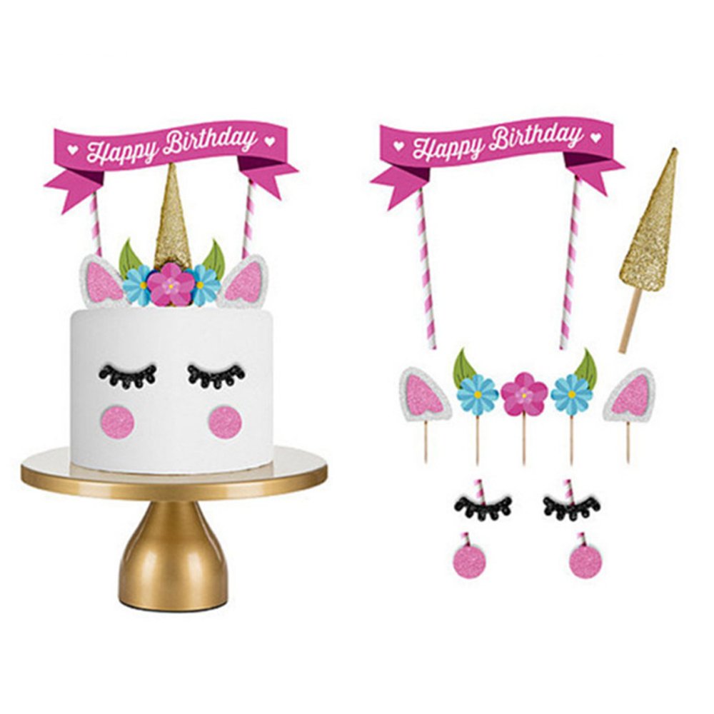 Happy Birthday Cake Topper Unicorn Cake Flag Birthday Party Supplies Cake Decoration for Baby Birthday Party