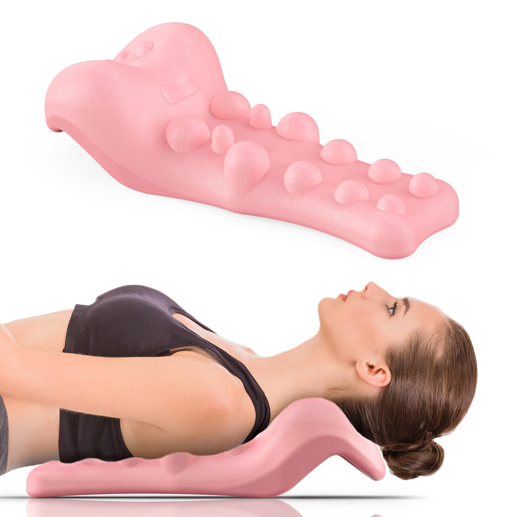 Fanlecy Neck and Shoulder Relaxer with Upper Back Massage Point, Cervical Traction Device Neck Stretcher for TMJ Pain Relief and Cervical Spine Alignment Chiropractic Pillow (Pink)