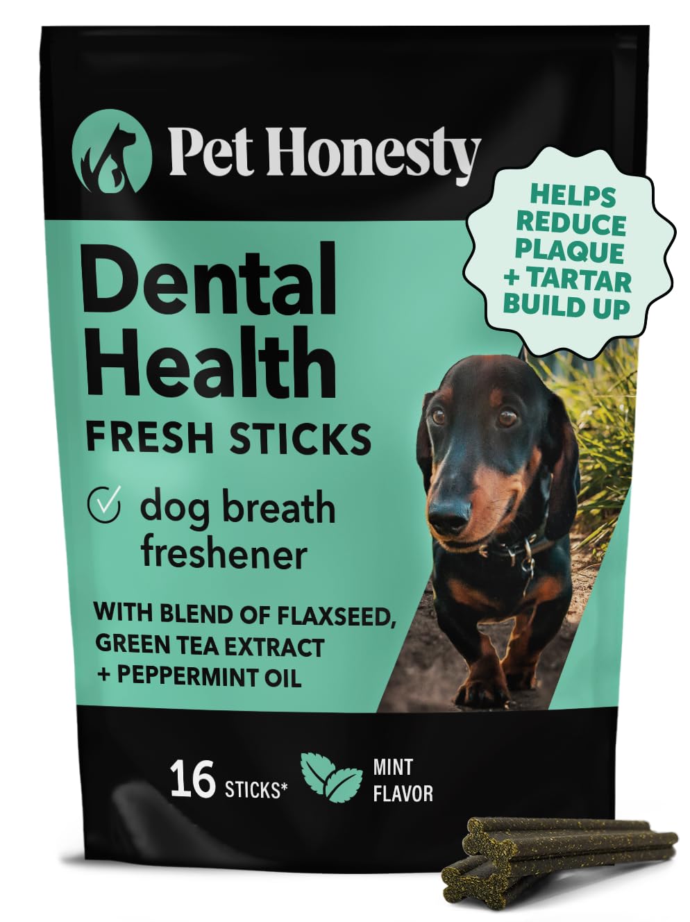 Pet Honesty Dental Health Fresh Sticks - Oral Hygiene Dental Sticks for Dogs - Dental Dog Chews - Freshen Dog Breath, Reduce Plaque + Tartar - 16 Sticks