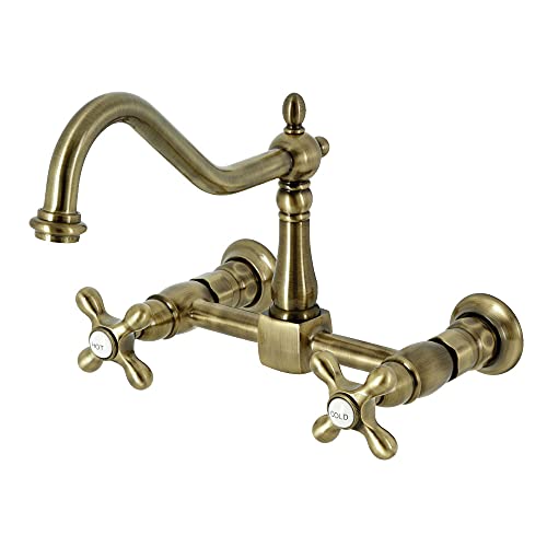 Kingston Brass Heritage 8-Inch Centerset Wall Mount Kitchen Faucet, Antique Brass