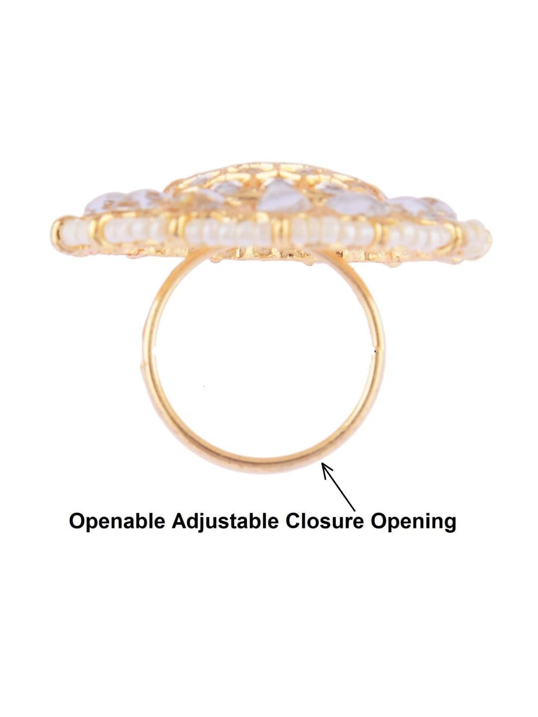 Efulgenz Indian Bollywood Traditional Antique Round Pearl Crystal Kundan Meenakari Adjustable Big Ring Finger Jewelry